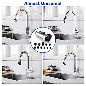 【UPDATED】Pull Down Kitchen Faucet Sprayer Head Replacement Part, 3 Function Pull Out Sink Sprayer Replacement Nozzle, Kitchen Faucet Head Hose Spray Tap Spout, Chrome