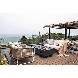 Elementi Granville Gas Fire Pit Cast Concrete Fire Table, Outdoor Fire Pit Electronic Ignition | Canvas Cover, Lava Rock Included | Free AMS Wind Guard & Table-top Firepit | Dark Gray (Natural Gas)