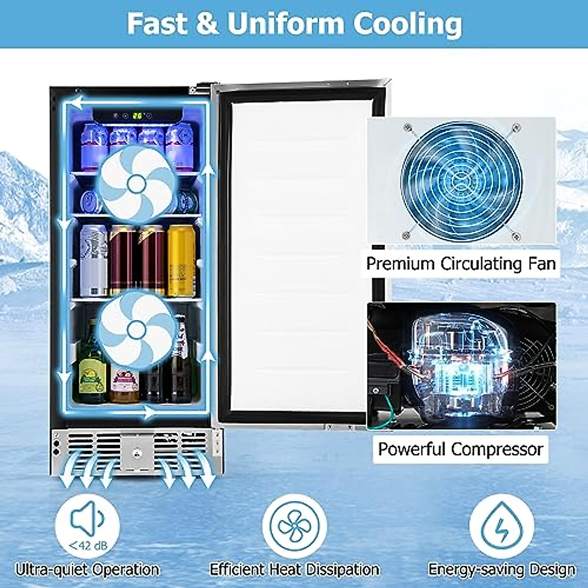 COSTWAY 115 Cans Compact Beverage Refrigerator, 2.9 Cu.ft Drink Cooler with Adjustable Shelves & Stainless Steel Door, 32℉-50℉, Built-in or Freestanding Mini Beverage Fridge for Apart, Office