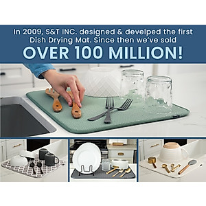 S&T INC. Absorbent, Reversible Microfiber Dish Drying Mat for Kitchen, 16 Inch x 18 Inch, White Trellis