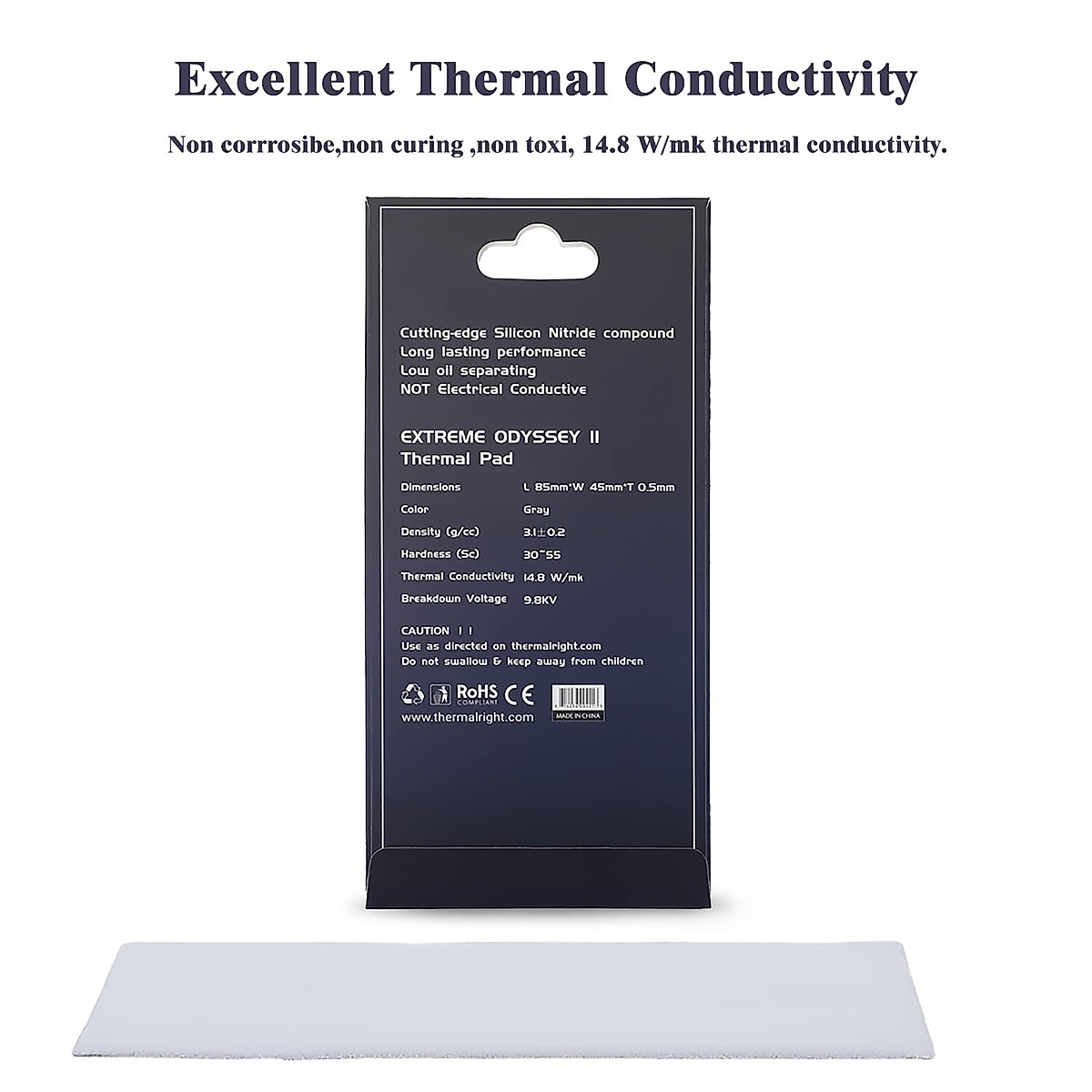 Thermalright Thermal Pad 14.8 W/mK Non Conductive Heat Dissipation Silicone Pad for PC Laptop Heatsink CPU/GPU/LED Graphics Card Motherboard Silicone Grease Multi-Size Pad (85x45x0.5mm)