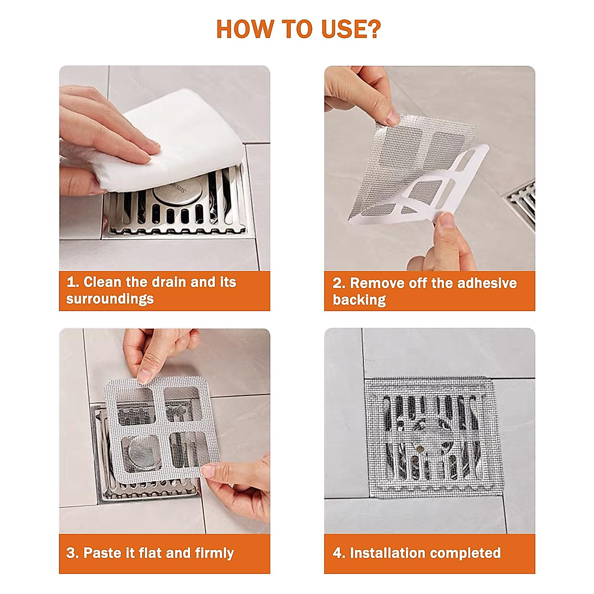 Disposable Hair Drain Stickers,100 PCS Floor Drain Sticker, Disposable Shower Drain Cover Hair Catcher Shower Drain Mesh Stickers, Sewer Filter Screen, Bathroom, Laundry, Bathtub, Kitchen, Sink