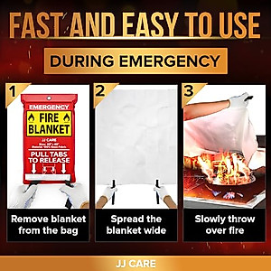 JJ Care Fire Blanket – 5 Packs with Hooks – Emergency Fire Blanket for Home & Kitchen, High Heat Resistant Fire Suppression Blankets for Home Safety, Kitchen, and Camping