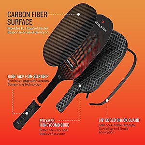 Paddletek Tempest Wave Pro Pickleball Paddle | Professional Pickleball Paddles with Carbon Fiber Surface, Tempest SRT Honeycomb Core & High Tack Performance Grip | USAPA Approved