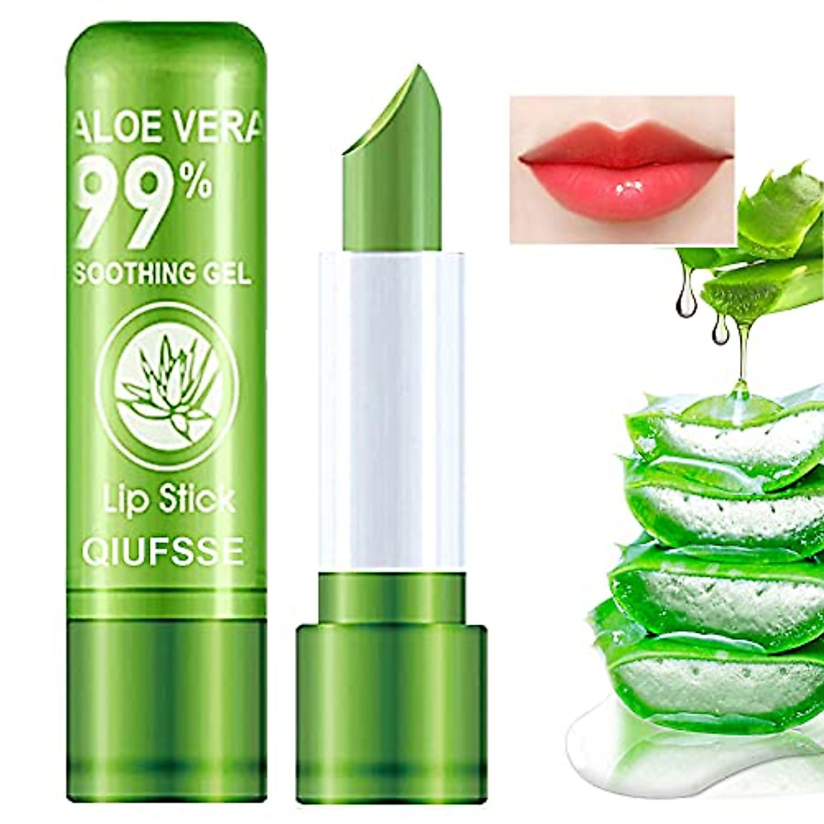 QIUFSSE 2PCS Aloe Vera Lipstick, Moisturizing Aloe Lipstick Magic Temperature Color Change Lipstick Lip Balm Lip Stain Long Lasting Waterproof Lip Makeup