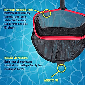 U.S. Pool Supply Professional Heavy Duty 17" Swimming Pool Leaf Skimmer Rake with Deep Net Bag - Strong Aluminum Frame for Faster Cleaning & Easier Debris Pickup and Removal