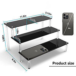 Acrylic Riser Black Acrylic Shelf Riser 3 Tier Perfume Organizer Cologne Display Stand Large Cupcake Stand Shelf for Funko POP Desserts Holder Collection Cosmetic Products Tabletop Use 12"X8"X6"