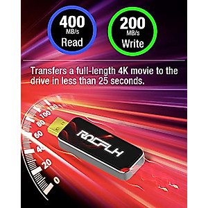 ROCFLH 256GB High-Speed and Light-Up USB 3.1 Flash Drive, Up to 400MB/s Read (USSFD880-L256G)