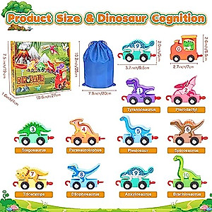 Toddler Dinosaur Toys Age 2-4: IPOURUP Wooden Dinosaurs Train Set Montessori Educational Toys for 2 3 4 5 6 Year Old Boys Girls Kids Birthday Gifts 11 PCS Trains Car with Numbers for Toddlers Toy Gift