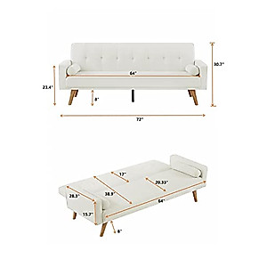 FULife Convertible 3 in1 Loveseat Sofa Futon Couch Sleeper Pullout Chaise Lounge Recliner Chair Reversible Folding Daybed Guest Bed,2-Seat Sofá,Adjustable Back,600lb Capacity, Yellow Linen Fabric 72"w