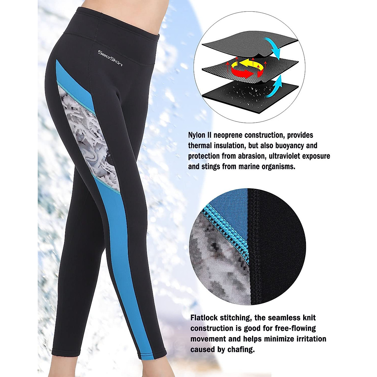 Seaskin Womens Wetsuit Pants 2mm for Diving Swimming Water Sport