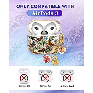 Kokaaee for Airpods 3rd Generation Case Women Cute Funda Cover Kawaii Aesthetic Girls Estuche Protector Keychain Girly Liquid Glitter Bling Sparkly Butterfly Design for Apple Air Pod Gen 3 Cases