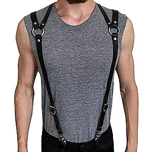 Body Chest Harness Punk Adjustable Faux Leather Belt with Buckles Rings for Men Women(LM01)