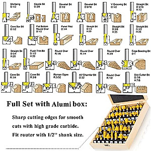 OLETBE 1/2 Inch Shank Router Bit Set 41 PCS, Extended Door Rail Cabinet Stile Router Bits Sets, Woodworking Milling Cutter Tools, Router Grooving Tool(Yellow)