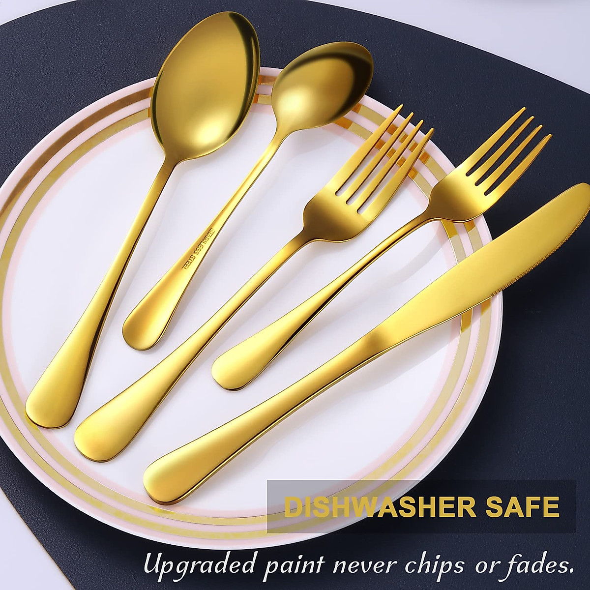 40 Pieces Gold Silverware Set For 8, Stainless Steel Flatware Set Includes Spoons Forks Knives, Gold Utensils Cutlery Set Service for 8, Mirror Polished, Dishwasher Safe