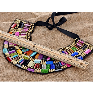 Alilang Black Tribal Large U Shaped Draped Multicolour Rainbow Beads Statement Necklace