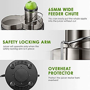 Juicer Upgraded 400W Juicer Machines, 3 Speed Gear Centrifugal Juicer Whole Fruits and Vegetable with Anti-drip Function, Stainless Steel and BPA Free, Easy To Clean