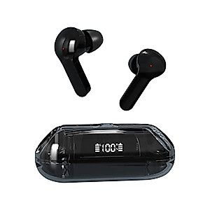 pstuiky Wireless Earphone Bluetooth 5.3 Headphones Transparent Digital Display Headphones Mini in-Ear Wireless Sports Music Earbuds with Microphone Noise Cancelling Headset (Black)