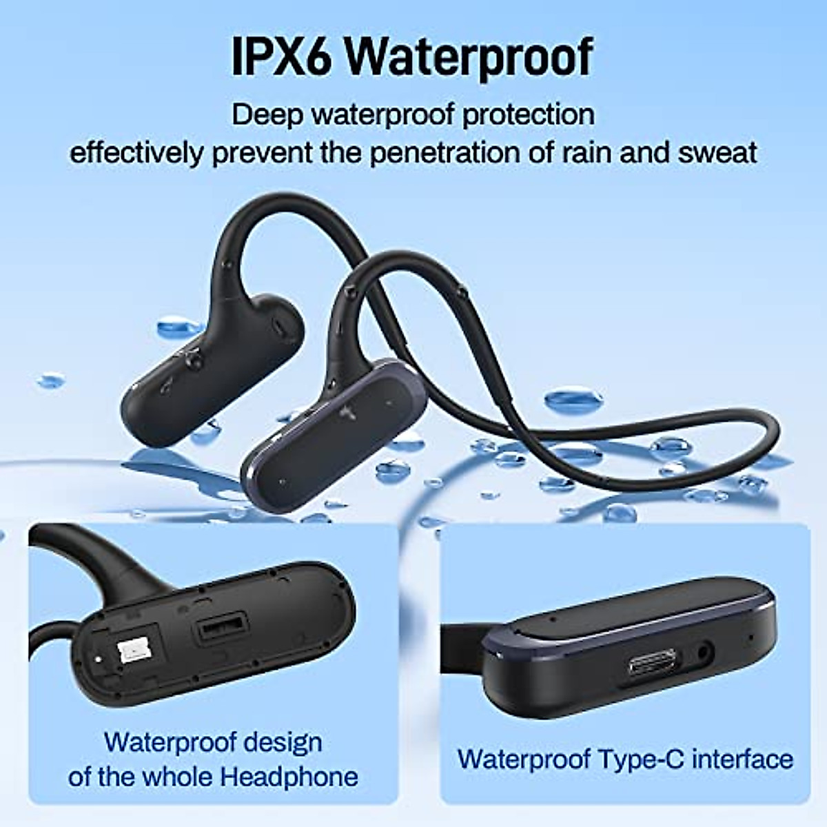 YYK Open Ear Headphones Wireless Air Conduction Bluetooth Earphones 15 Hours Playtime IPX6 Waterproof Lightweight Comfortable Over-Ear Headphone with Mic for Sport Work Study Indoor and Outdoor