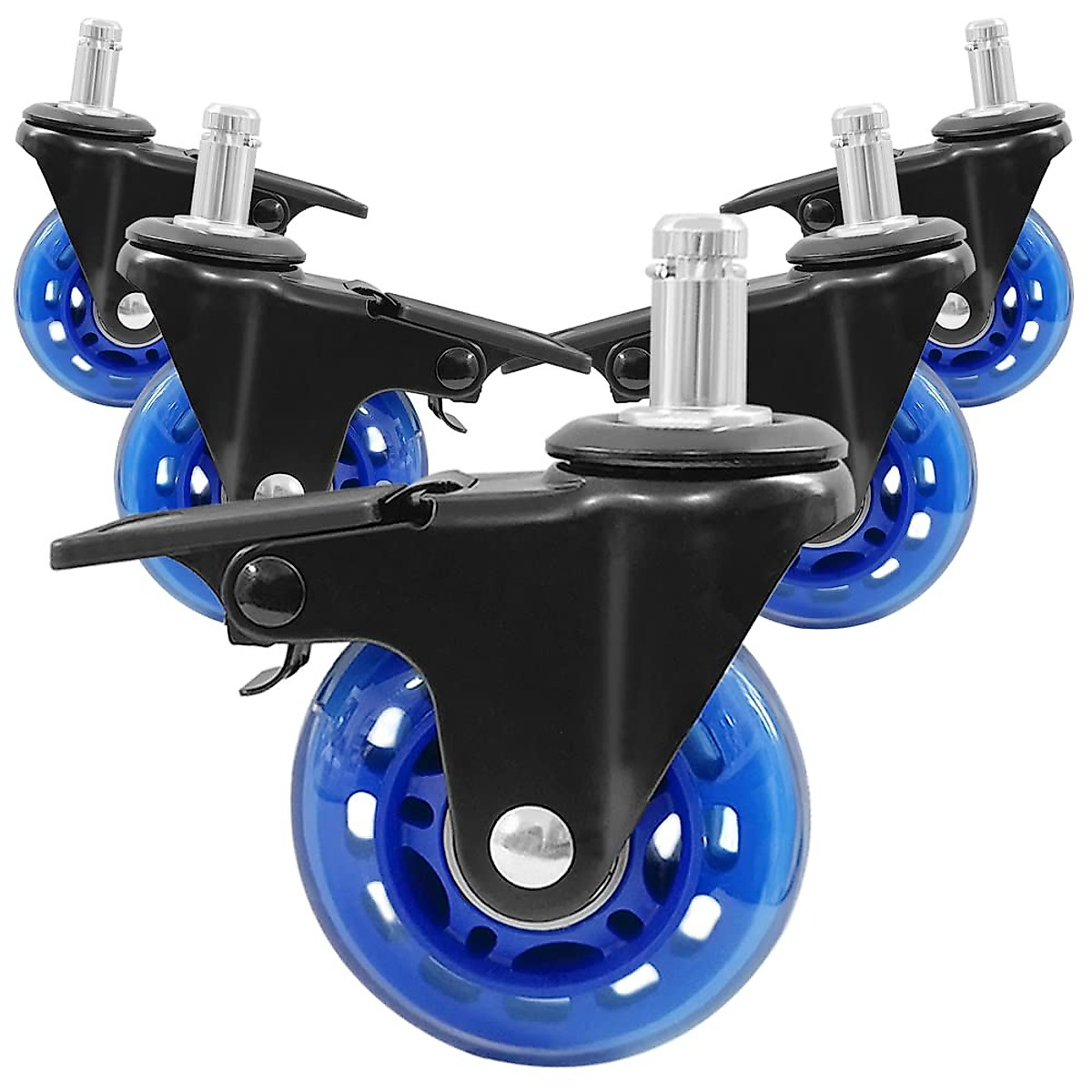 ANPTGHT Office Chair Wheels with Brake, Wheels Smooth Rolling Heavy Duty Casters Safe for Hardwood Floors & Carpet, Replacement Rubber Chair Casters Smooth & Quiet Universal Stem 7/16" Blue Set of 5