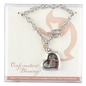 Needzo Chain Linked Confirmation Bracelet, Locket Dangle Attachment with Dove, Cross, and Bead Charms, Religious Gifts for Her, One Size Fits Most