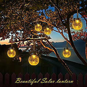 DBF Solar Lantern Crackle Glass Ball, Amber Warm Solar Lanterns Outdoor Waterproof Solar Garden Decor Patio Lights with 2 Modes Hanging Solar Lights Outdoor Decorative Lantern,2 Pack