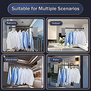 Wall Mounted Clothes Drying Rack ,Space Saver Laundry Clothes Rack,Retractable Dryer ,Collapsible(3-Pole), Black, Sandy Coating,3z-b01