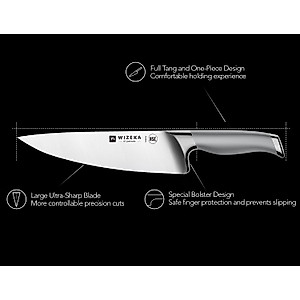 WIZEKA Kitchen Knife Set with Block, 15PCS Dishwasher Safe Knife Block Set with Sharpener, One-Piece German Stainless Steel Kitchen Knives, Silver Wings Series, Best Gifts for Him Her