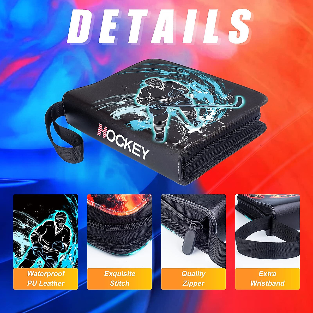 Hockey Card Binder,4-Pocket Cards Holder,Trading Card Binder Fits 400 Cards With 50 Removable Double Sided Sleeves,Portable Cards Album Case for Sports Cards Collection