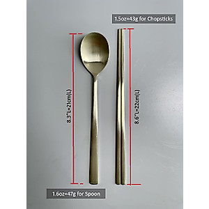 cozymomdeco Korean Made Traditional Utensil Chopstick Set Flatware Champagne Gold Stainless Steel Spoon & Chopsticks 2SET Comfortable Grip