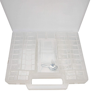 The Beadsmith Bead Organizer Carrying Case, 55 piece set, with removable compartments in assorted sizes, a carrying case, plus a bead scoop and tweezer.