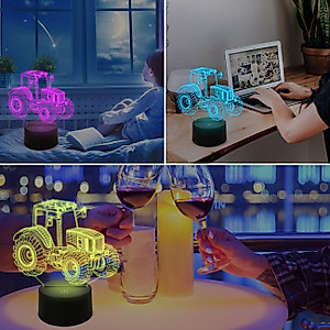 FULLOSUN 3D Illusion Lamp, Tractor Car 3D Night Light for Kids with 16 Colors Changing Remote Control, Bedroom Decor Creative Birthday Gifts for Boys Kids Baby