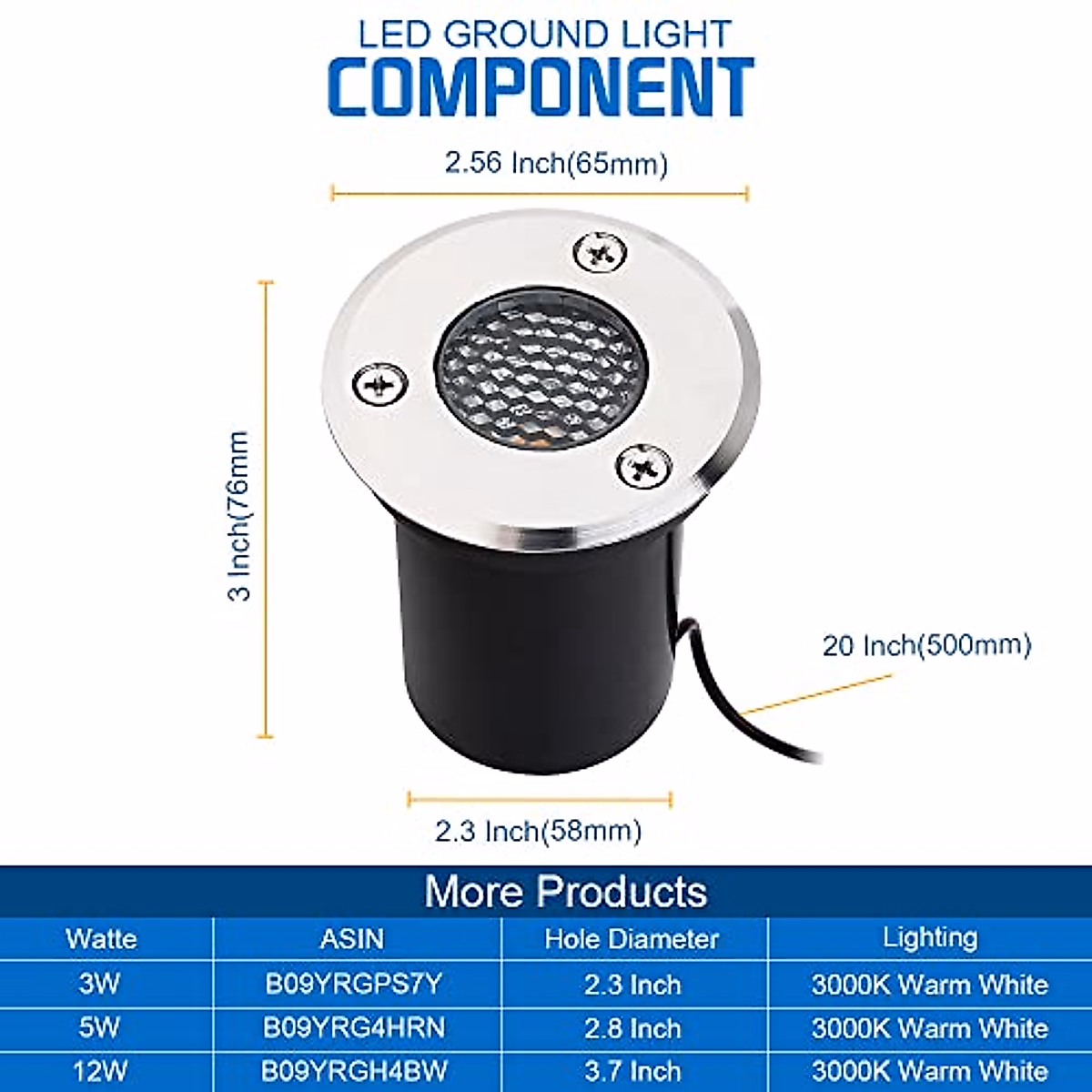 EAGLOD 3W LED Well Lights, Low Voltage Landscape Lights,12V-24V Outdoor In Ground Lights, IP67 Waterproof Landscape Lighting with Honeycomb Version 3000K for Garden,Pathway(10 Pack)