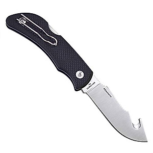 TONIFE Rhinoceros Grip Hook Folding Skinning Hunting Knife with Aus-8 Stainless, Camping Pocket Knife with G10 Handle Pocketclip (black)