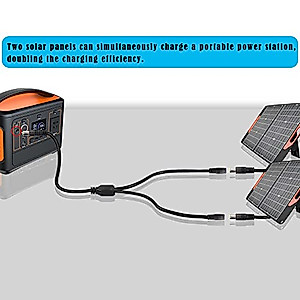 GINTOOYUN DC7909 Y Splitter Adapter Cable 14AWG DC 8mm 1 Male to 2 Female Power Cord for Portable Power Station, Solar Panel, Solar Power Bank,etc(60CM 2FT) Black