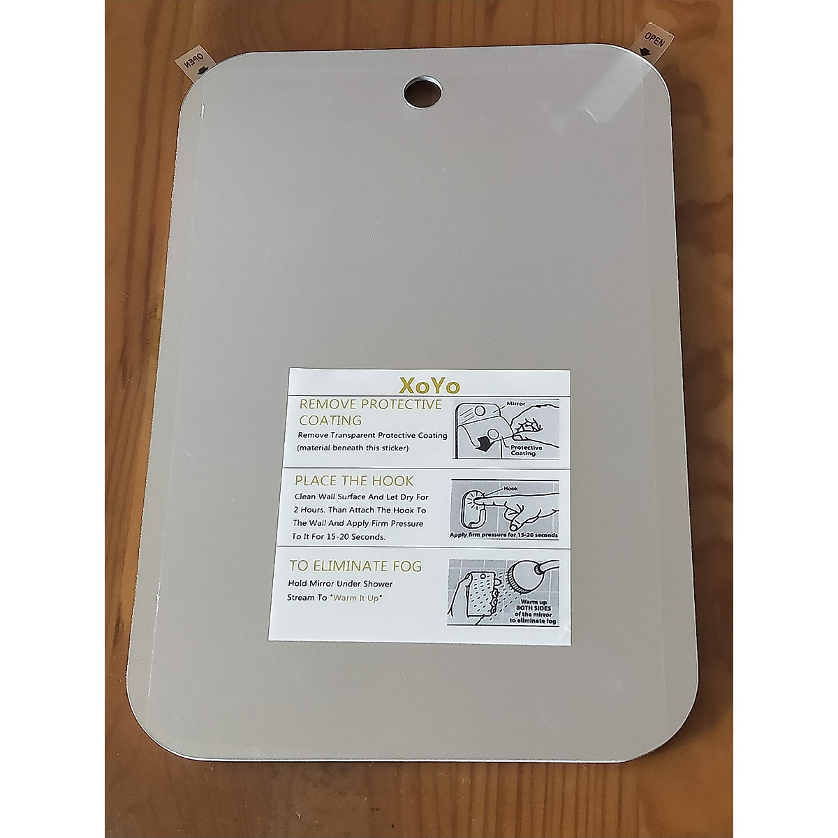 XoYo-Large Fogless Shower Mirror（11inX7.48in）, Includes 1 Adhesive Hooks, Anit-Fog Shower Mirror, Shower Makeup Shave Mirror, Frameless Shower Mirror, Wall Hanging Mirror