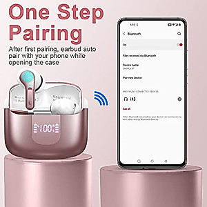 Wireless Earbud, Bluetooth Headphones 5.3 Stereo Bass Earphones 2023 Noise Cancelling Ear Buds 40H Dual Mic Call, in-Ear USB-C LED Display IP7 Waterproof Sport Headset for Android iOS