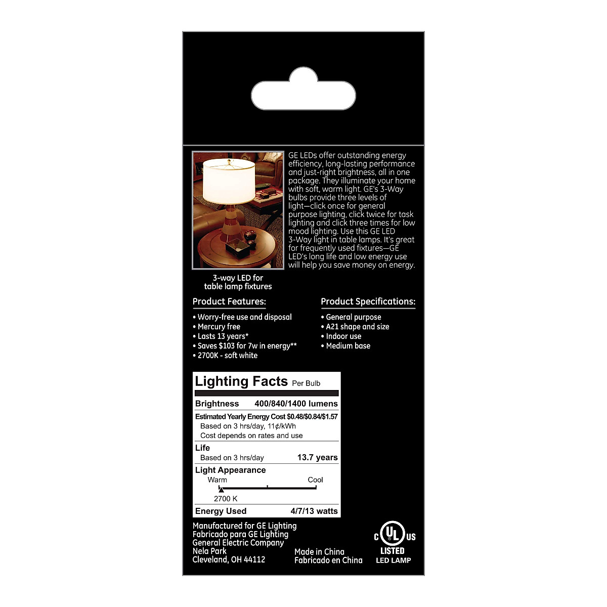 GE Lighting Light 24095 Soft White LED 3-Way 30/70/100-Watt Replacement A21 Bulb Medium Base, 1 Count (Pack of 1)