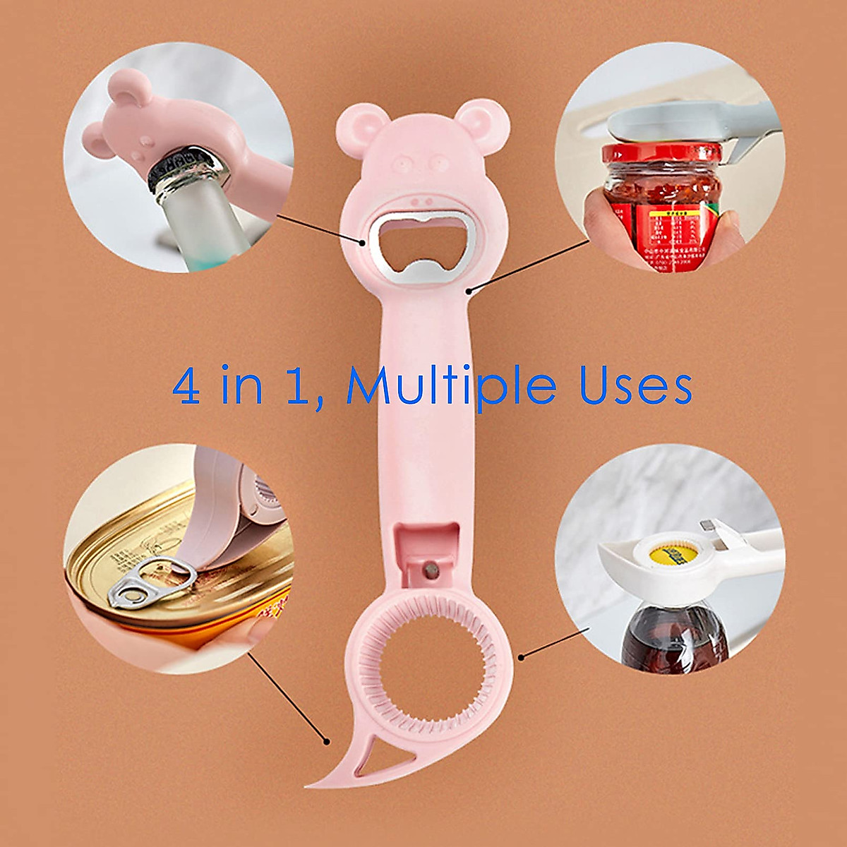 Jar Opener, 4 in 1 Multi Function Can Opener Bottle, Multi Kitchen Tool for Jelly Jars, Wine, Beer and other, Bottle Opener to Protect the Nail Use for Children, Women, Elderly (Purple)