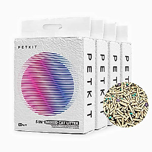 PETKIT 5 in 1 Mixed Cat Litter,Odor Control Clumping Cat Litter,8LB Bag,Water Flushable Bentonite Tofu Cat Litter,Dust-Free