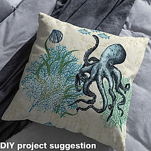 Octopus Fabric by The Yard 1 Yard Kids Ocean Kraken Decorative Waterproof Outdoor Fabric Tentacles Upholstery Fabric for Chairs Sealife Sea Animal Coral Blue Green Outdoor Fabric