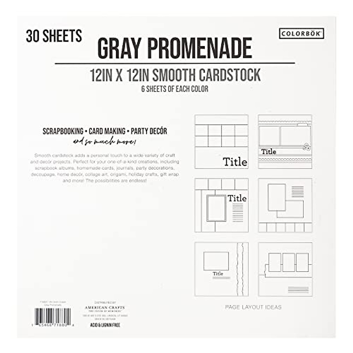 Colorbok - 71880A Smooth Cardstock Paper Pad, 12" x 12", Gray Promenage