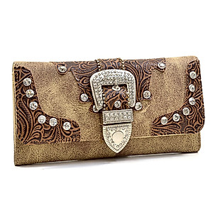 Way2Culture Western Rhinestone Bling Buckle Wallet - Black Leopard