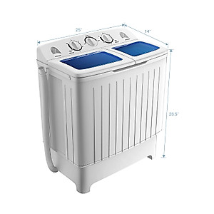 Giantex GT24267-PE 20lbs Spinner Combo, 12lbs 8lbs Spinning, Compact Twin Tub Mini Washer for Apartment RV Dorms, Blue & White Portable Washing Machine
