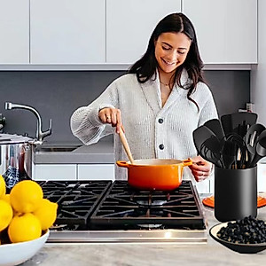 SmartHom Large Utensil Holder for Kitchen Counter, Matte Black Cooking Utensils For Countertop, Modern Ceramic Spatula Crock, Rustic Porcelain Jar Farmhouse Décor 5.5 * 7.2 IN (UH-01)