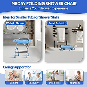 Folding Shower Seat - Stainless Steel Shower Chair for Inside Shower - 420lbs Height Adjustable Foldable Shower Stool - Portable Travel Collapsible Bath Bench for Elderly, Senior, Handicap & Disabled