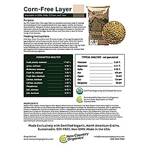 New Country Organics | Corn-Free Classic Layer Feed for Laying Hens | Corn-Free and Soy-Free | 17% Protein | Certified Organic and Non-GMO | 50 lbs