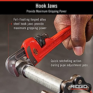 RIDGID 31000 Model 6 Heavy-Duty Plumbing Straight 6" Pipe Wrench, Red, Made in the USA
