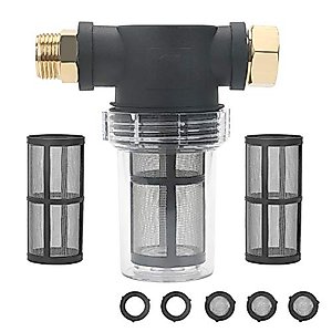 STYDDI Garden Hose Sediment Filter, Garden Hose Debris Inlet Filter Attachment with 100 Mesh Screen, for Pressure Washer Inlet and Transfer Pump, Rain Barrels, Spigot, with 2 Extra 100 Mesh Screen
