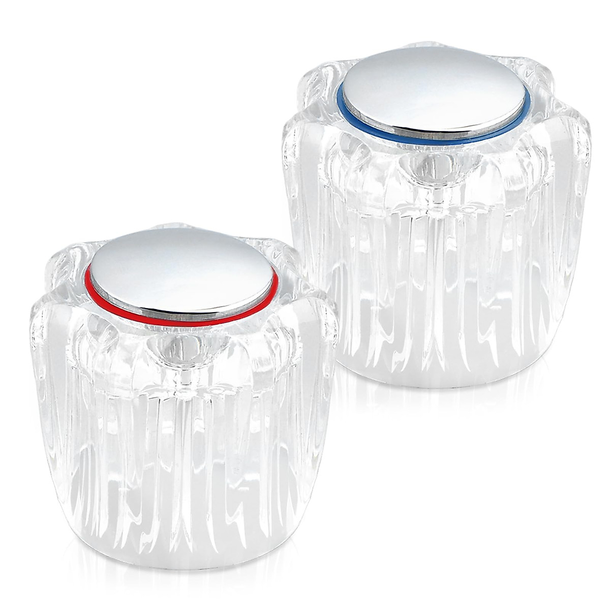 Parthan 2 pcs Faucet Handles with Screws, Transparent Acrylic Hot and Cold Faucet Replacement Handles Bathroom Sink Bathtub Faucet Knobs fits D-shaped Hot Cold Faucet Stems(COLOR:1 Red + 1 Blue)